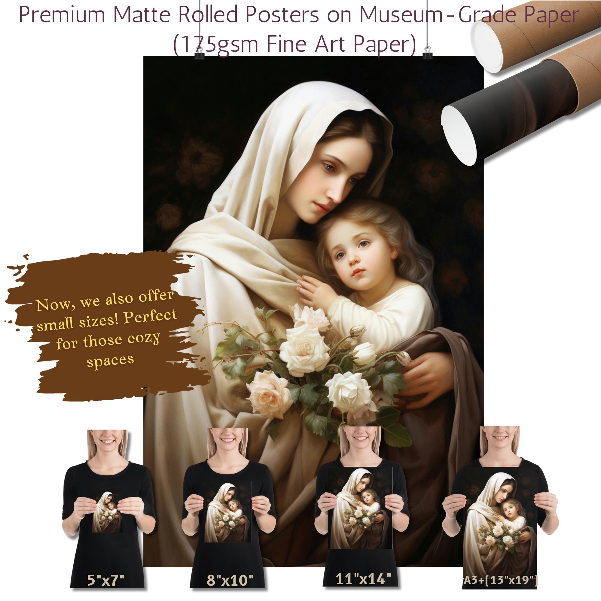 Vintage Love, Mother and Daughter With White Roses Canvas, Rolled ...