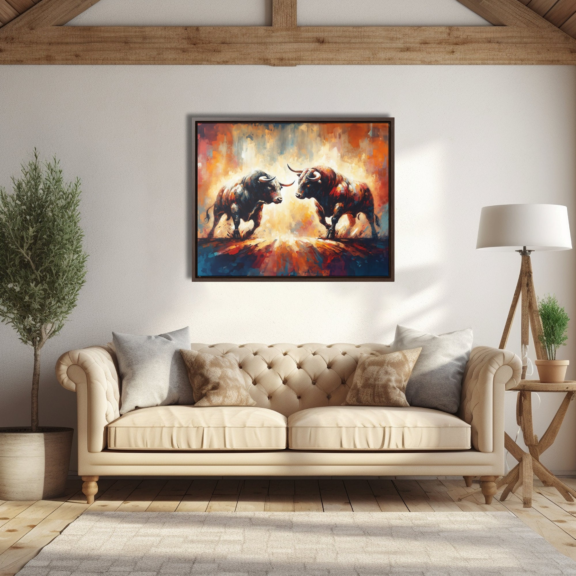 Bull Canvas Art, Wildlife Battle Print, Nature Artwork, Animal Power ...