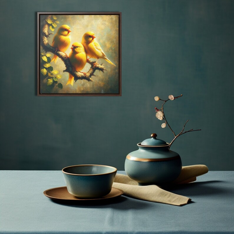 Canary Bird Art Sunny Bird Yellow Canaries Canvas Birdwatcher Gift ...