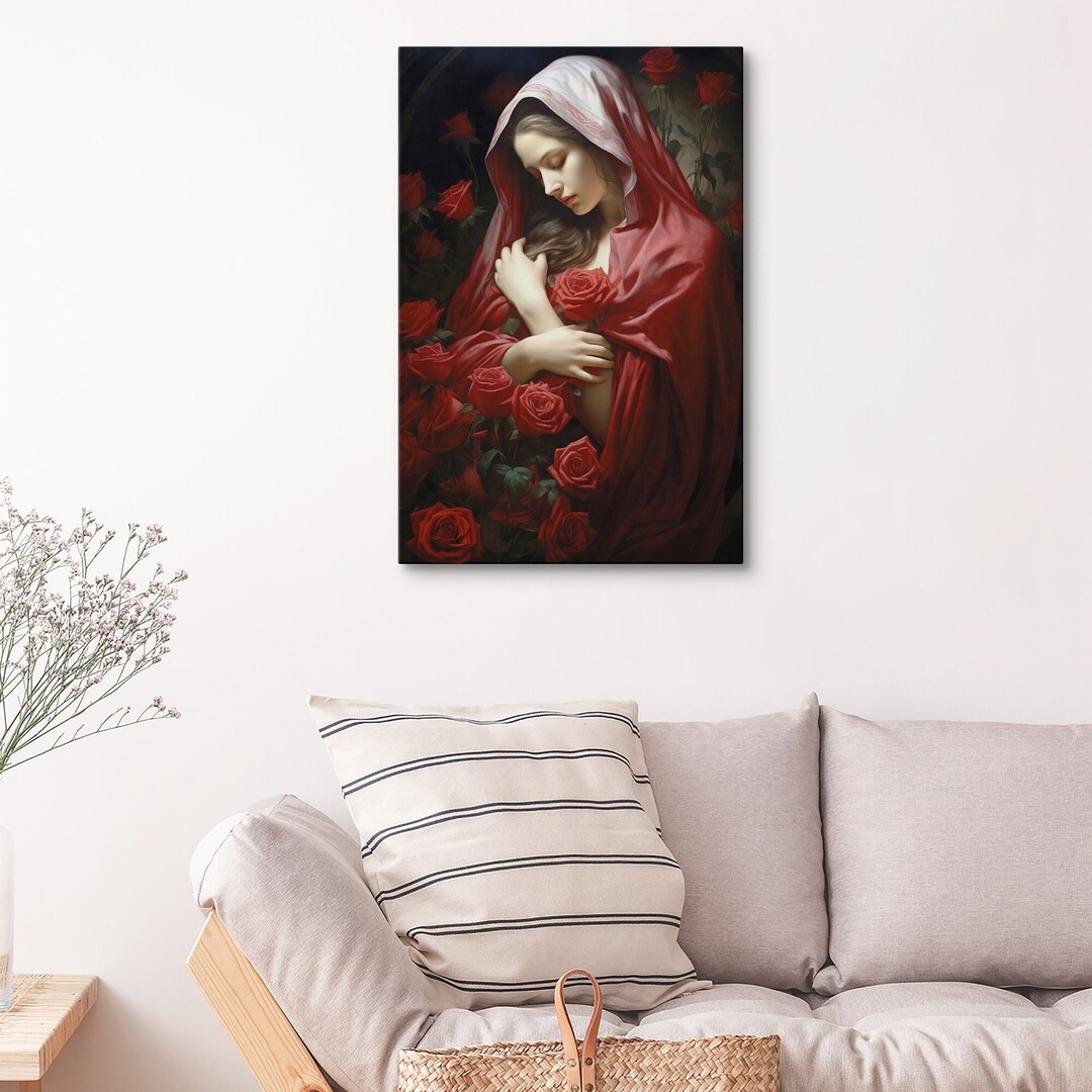 Beautiful Woman With Red Roses Portrait Canvas Acrylic Prints Flowers ...