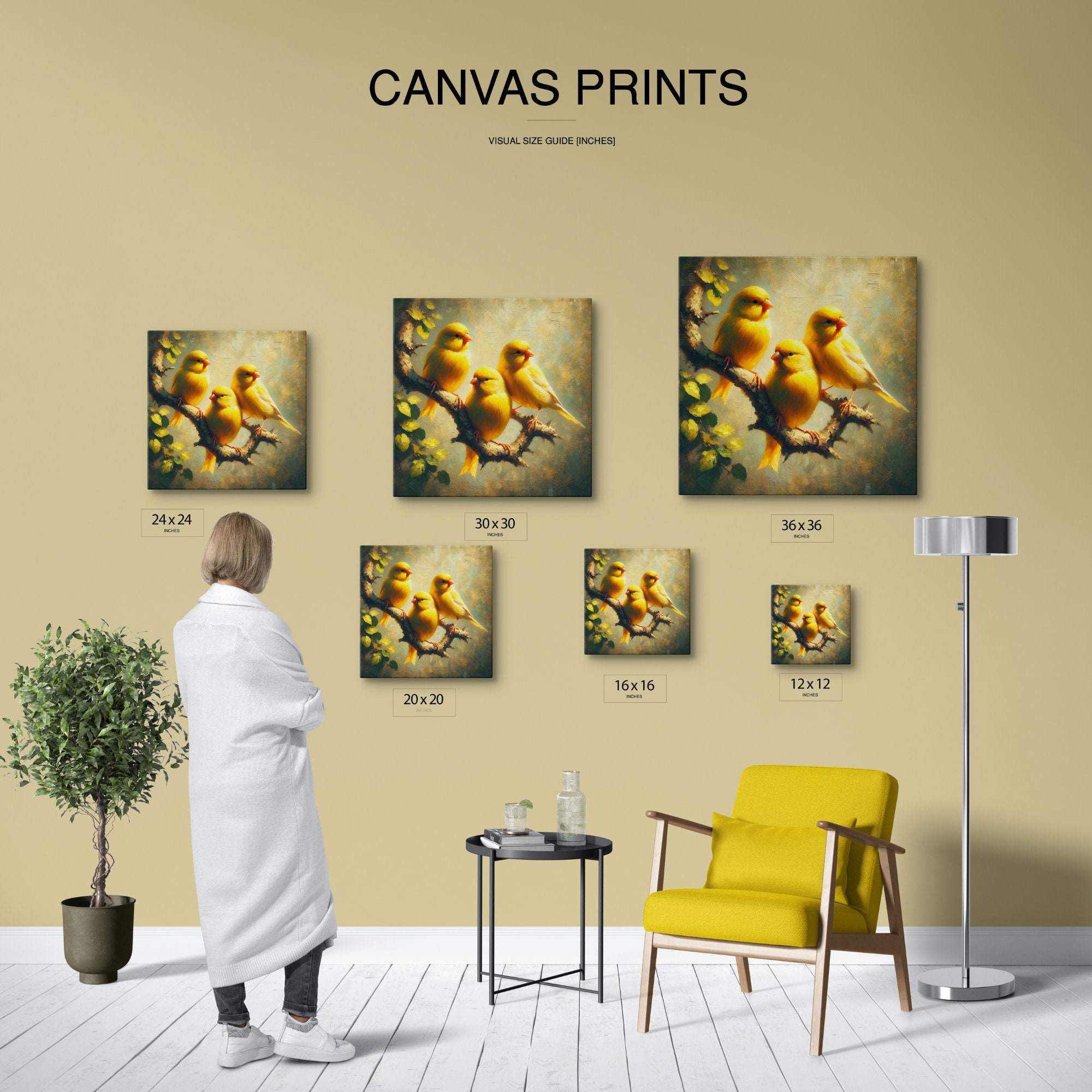 Canary Bird Art Sunny Bird Yellow Canaries Canvas Birdwatcher Gift ...