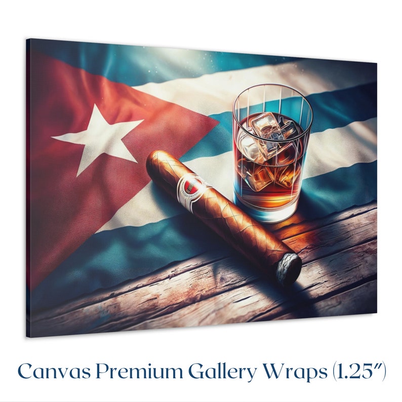 Cuban Nostalgia, the Cuba Flag, Rum, and Cigars Canvas Art, Rolled ...