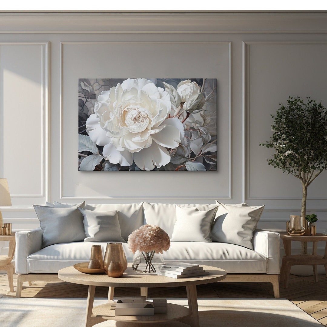 White Rose Bloom Canvas Acrylic Prints Botanical Poster Exotic Flowers ...