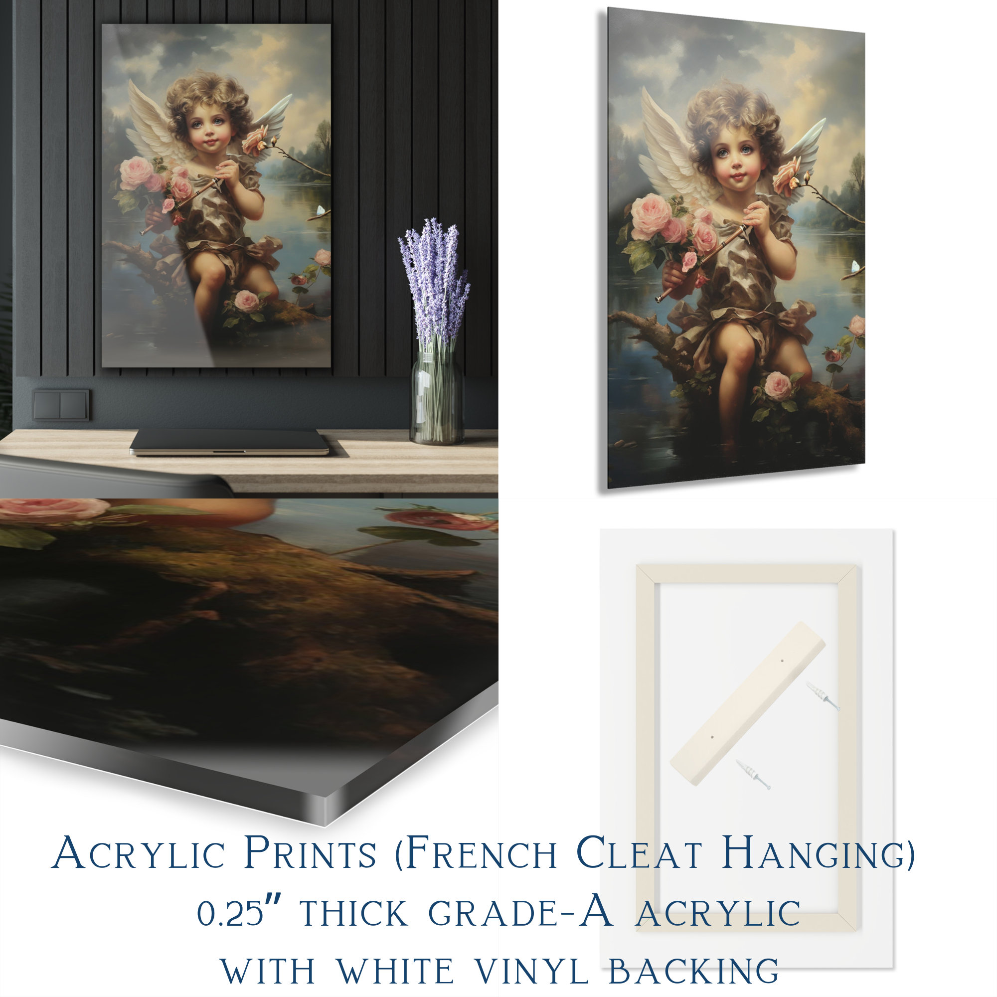 Vintage Feminine Cherub Art Canvas Acrylic Prints and Poster Cherub ...
