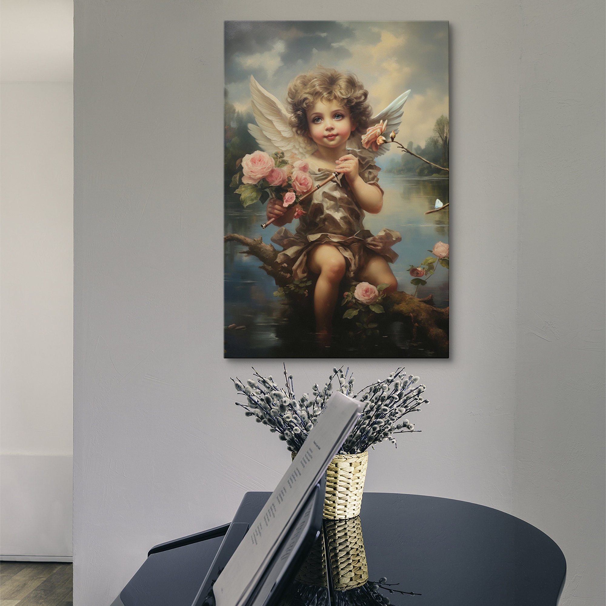 Vintage Feminine Cherub Art Canvas Acrylic Prints and Poster Cherub ...