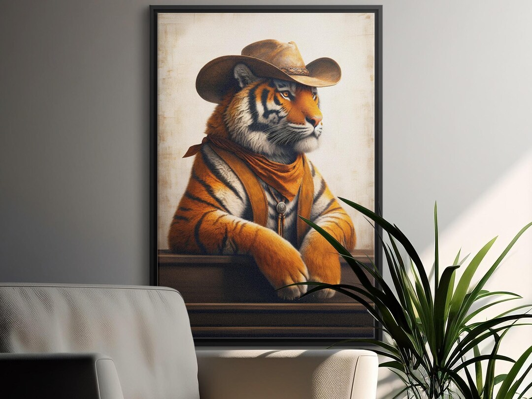 Tiger Cowboy Digital Download, Printable Wall Art, Animal Western Art ...