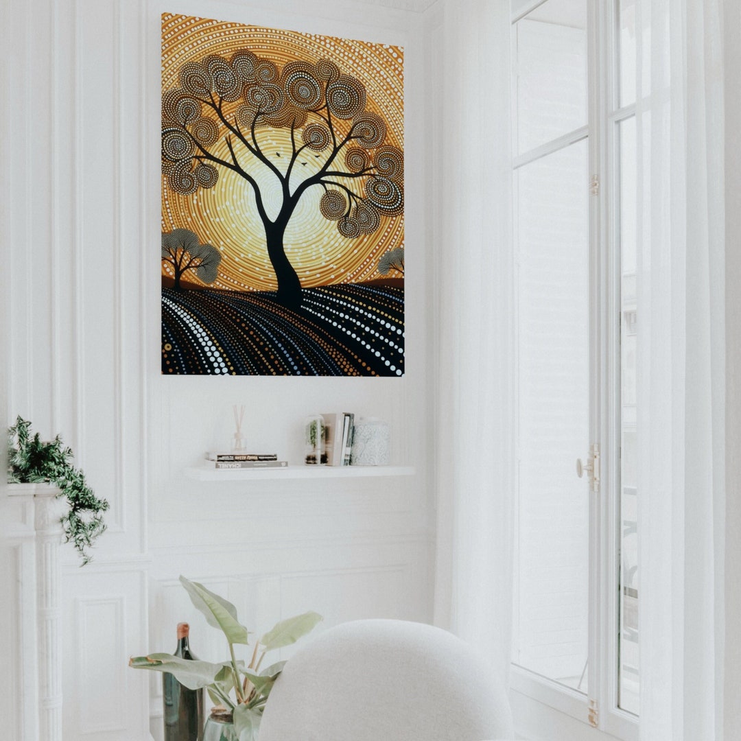Sunset Serenity Aboriginal Dot Painting Dotted Tree Painting Serene ...