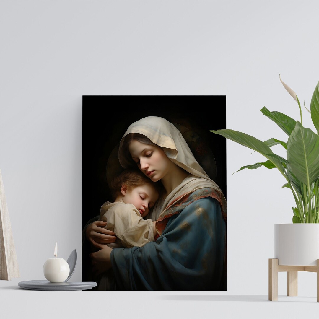 Virgin Mary and Christ Child Art Print: Divine Embrace Canvas Poster - Etsy