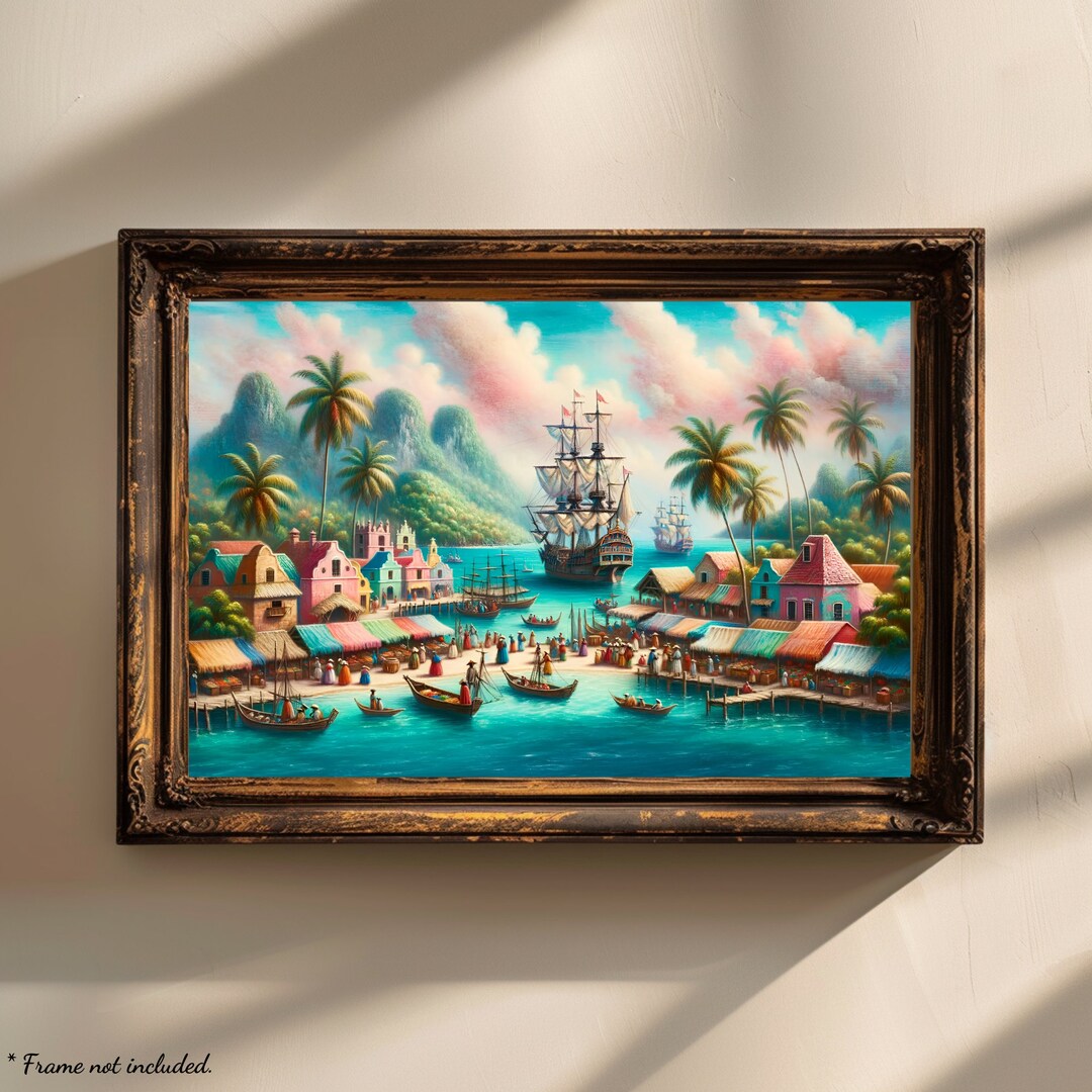 Harbor Haven Nautical Adventure Awaits in Tropical Seaport Canvas and ...