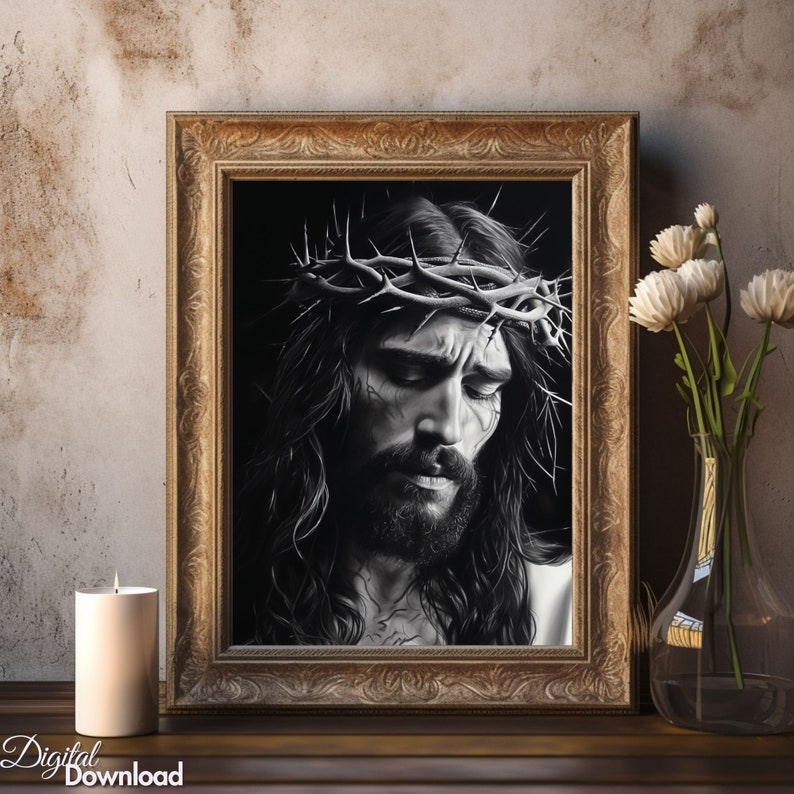 Jesus Crown of Thorns Art: Christian Icon Portrait (digital Download ...