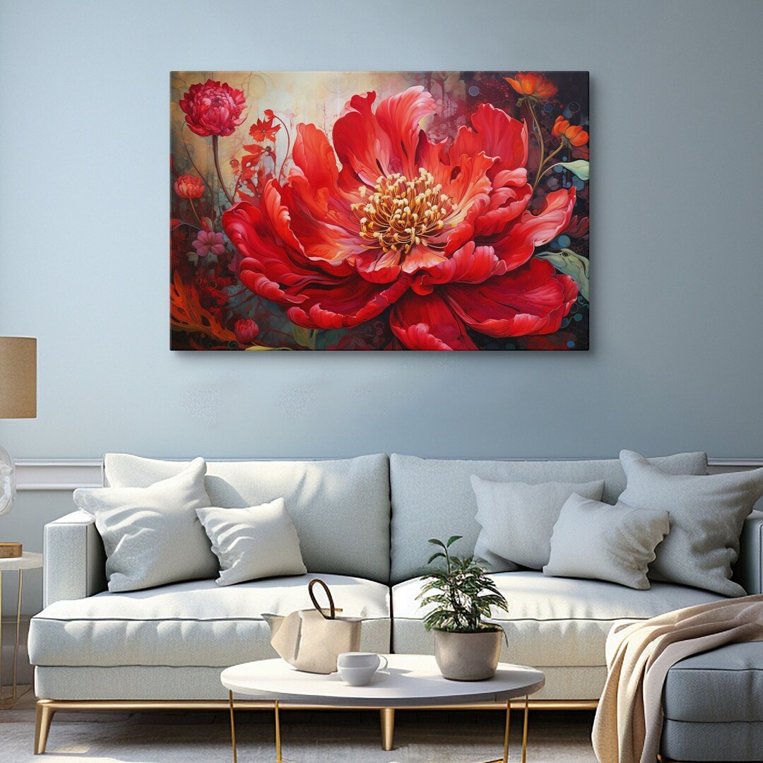 Vintage Red Blossom Wall Art Red Flower Canvas Acrylic Prints Botanical ...
