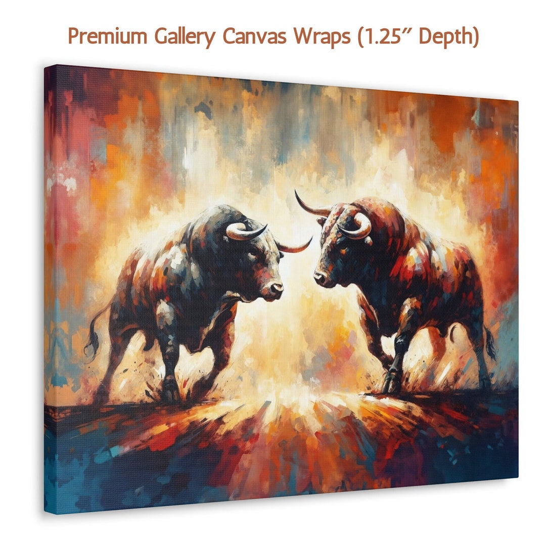 Bull Canvas Art, Wildlife Battle Print, Nature Artwork, Animal Power ...