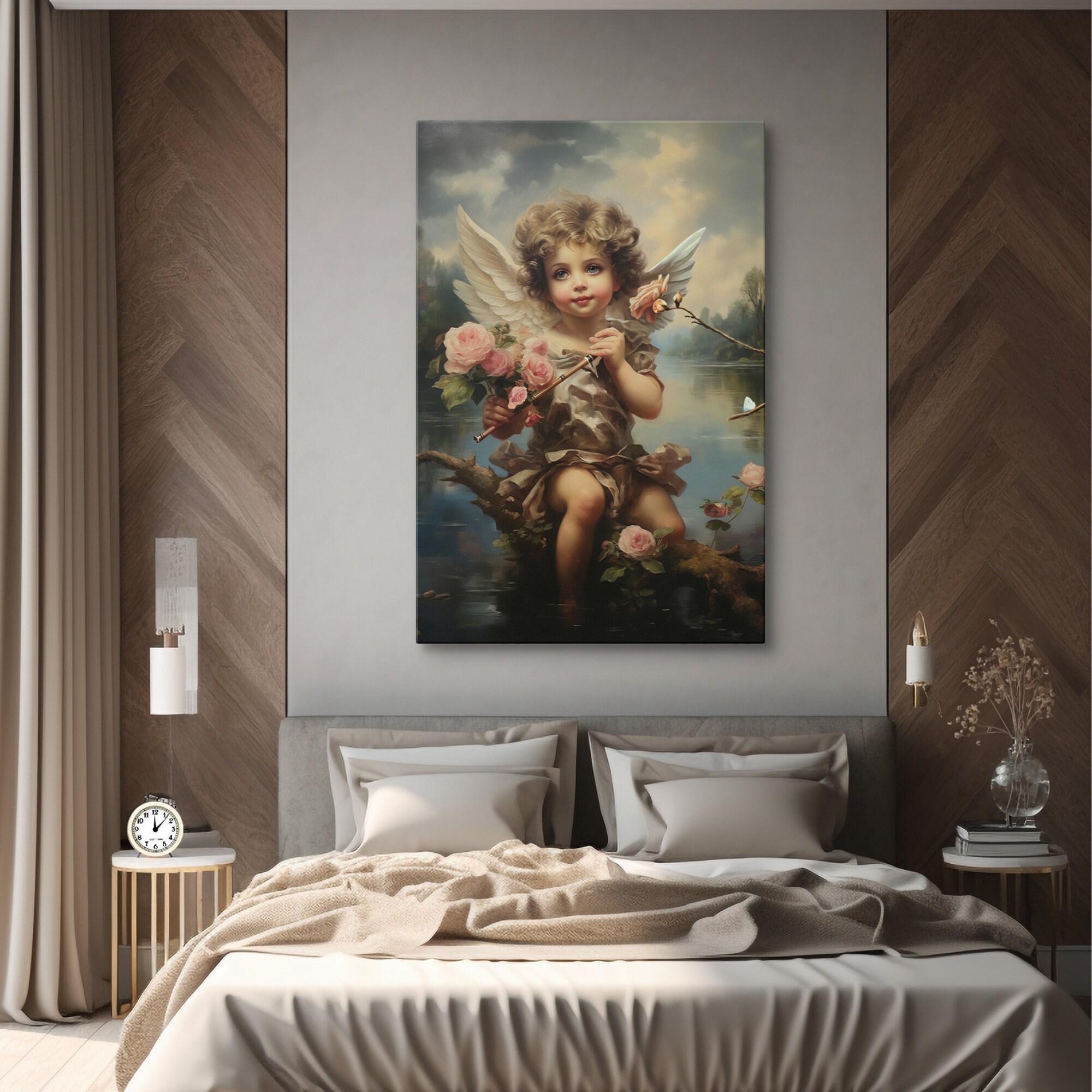 Vintage Feminine Cherub Art Canvas Acrylic Prints and Poster Cherub ...