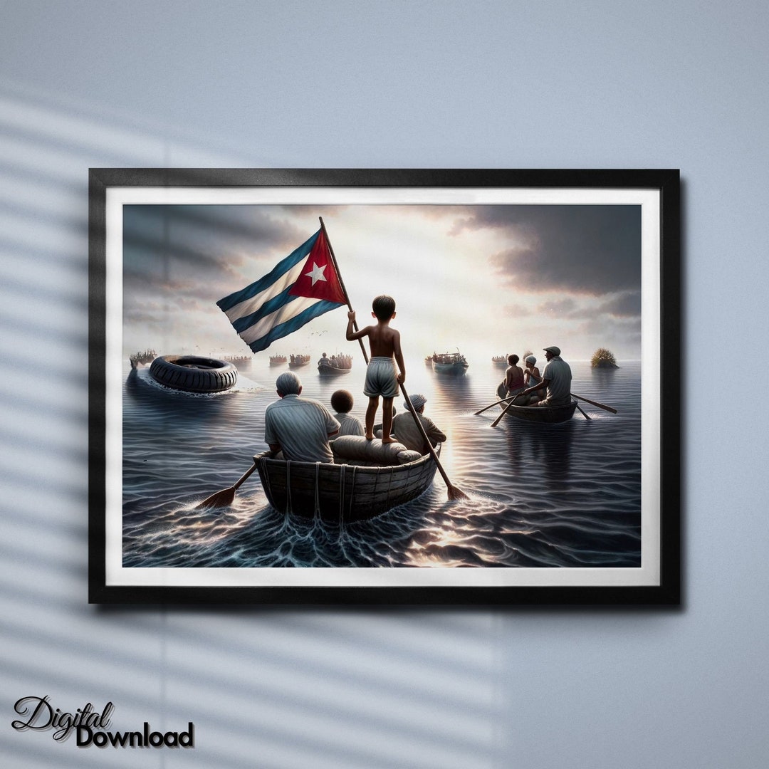 Digital Cuban Exodus Wall Art Printable Cuban Raft Crisis Art Balseros Tribute Poster Cuban ...