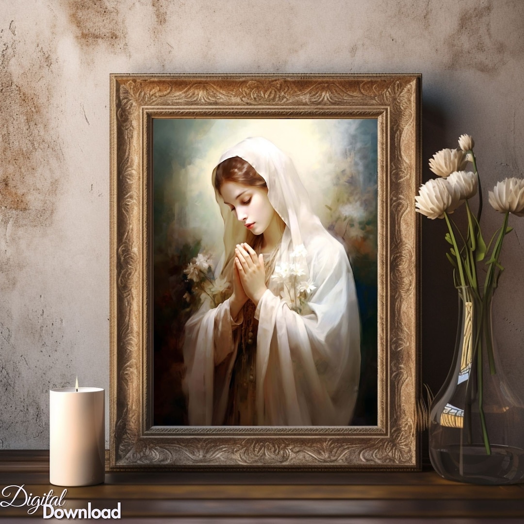 Prayerful Maiden Digital Art Serene Spiritual Decor Download Tranquil ...