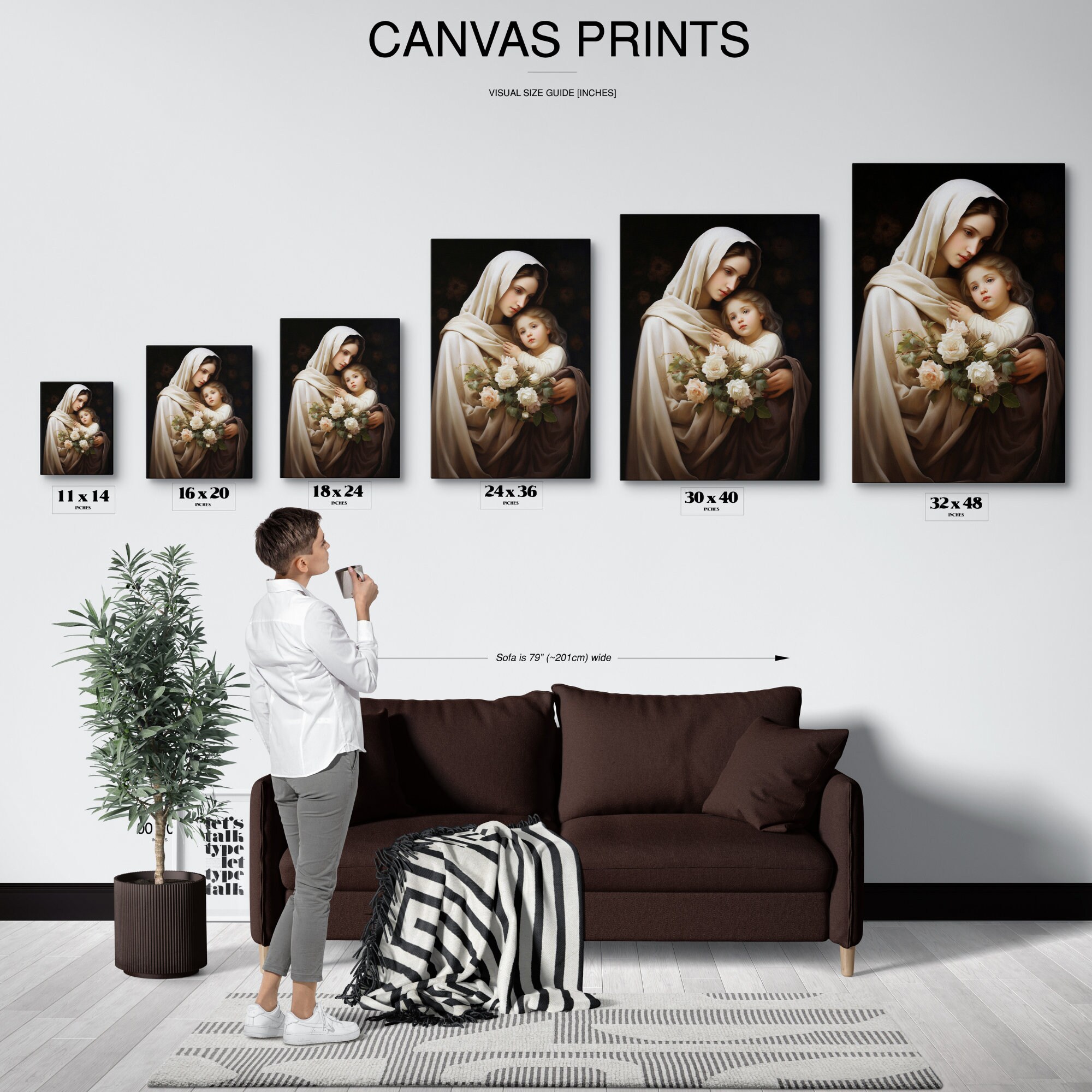 Vintage Love, Mother and Daughter With White Roses Canvas, Rolled ...