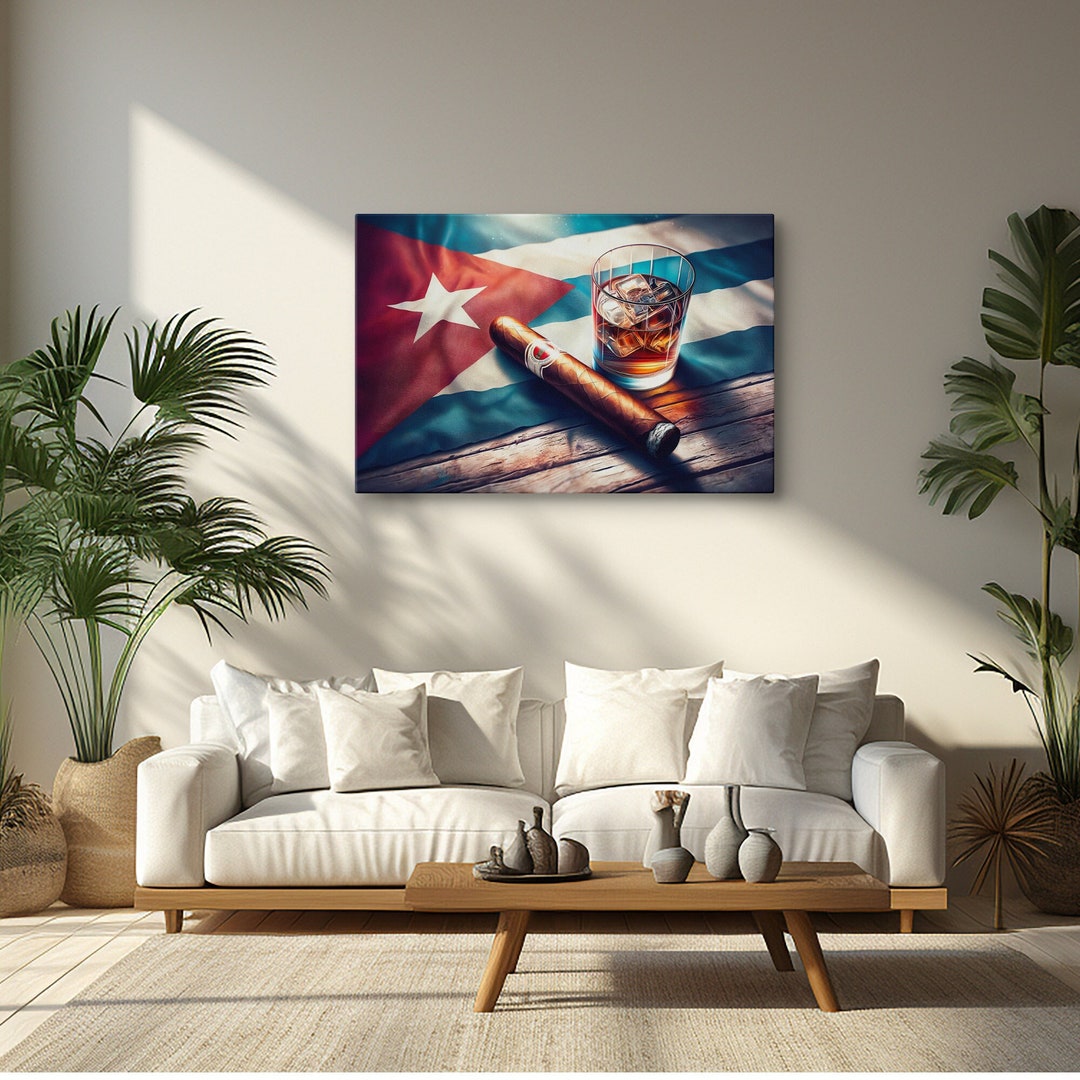 Cuban Nostalgia, the Cuba Flag, Rum, and Cigars Canvas Art, Rolled ...