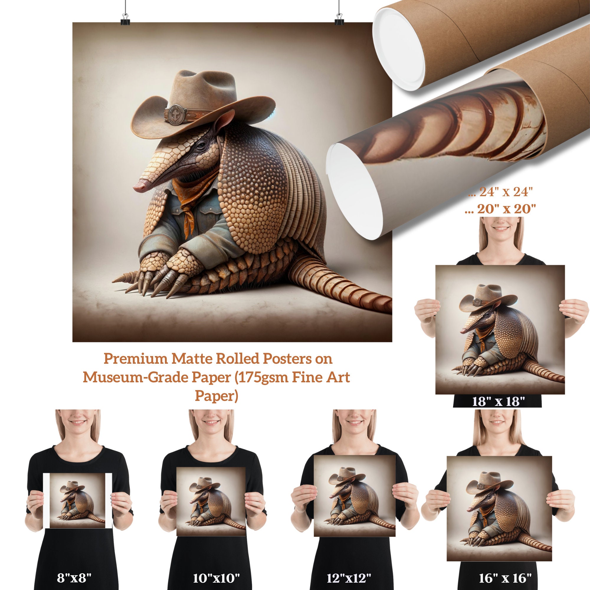 Wild West Armadillo Canvas Art Quirky Desert Animal Print Texan Outlaw Poster Western Armored ...