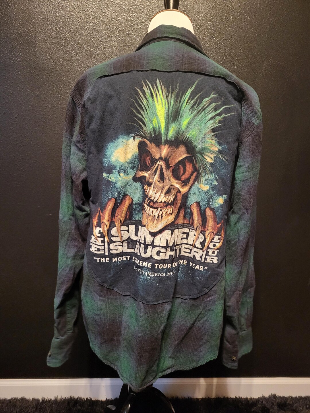 Upcycled Summer Slaughter Tour Skull Flannel Shirt Large One of a Kind ...