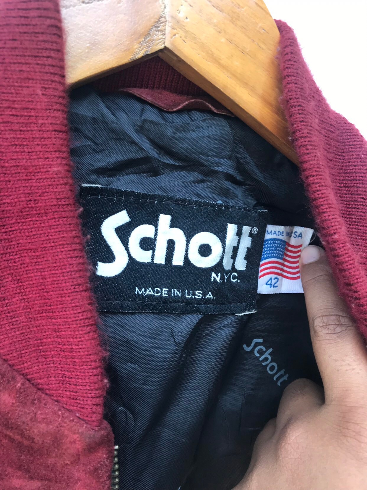 Vintage Military Leather Jacket Schott Biker Jacket Suede Maroon Red ...