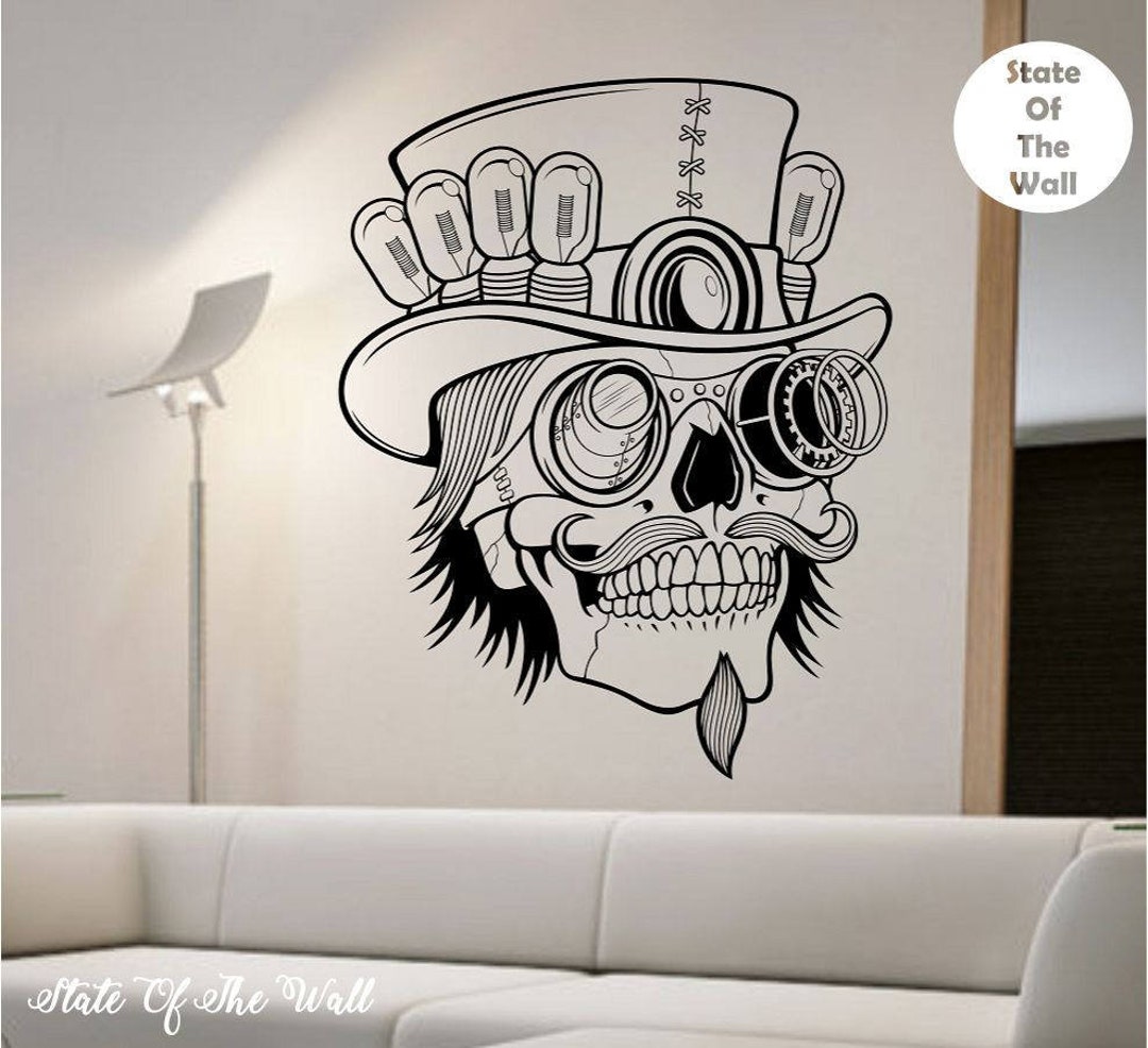 Steampunk Sugar Skull Vinyl Wall Decal Sticker Art Decor Bedroom Design ...