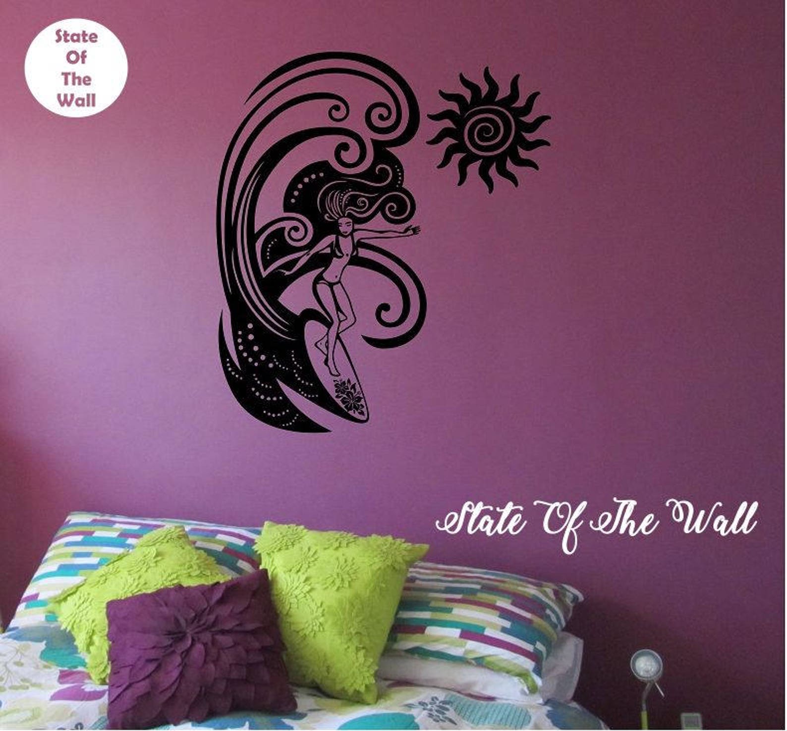 Surfing Girl Vinyl Wall Decal: Beach Waves Art Decor - Etsy