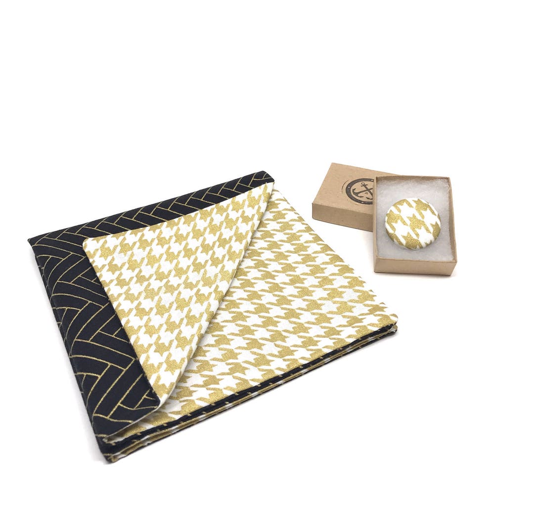Gold Pocket Square, Gold Houndstooth Pocket Square, Gold Herringbone ...