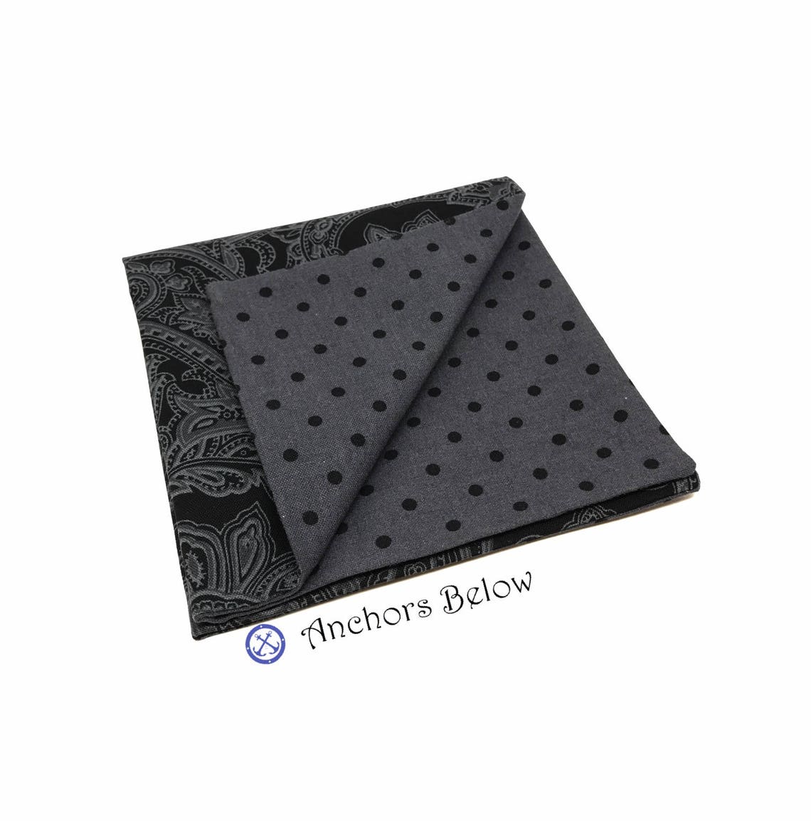 Black Polka Dot Pocket Square, Black Paisley Pocket Square, Slate ...