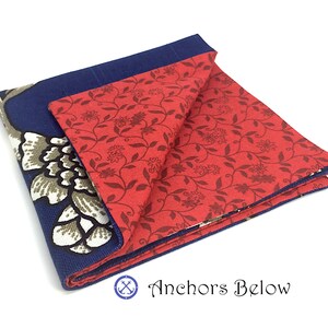 Cherry Blossom Pocket Square, Floral Pocket Square, Navy and Coral ...
