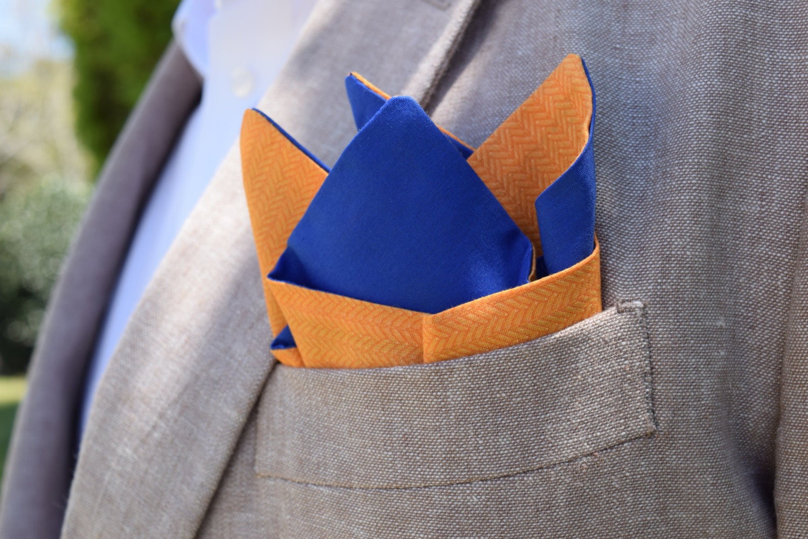Orange Pocket Square Blue Pocket Square Double Sided Pocket - Etsy