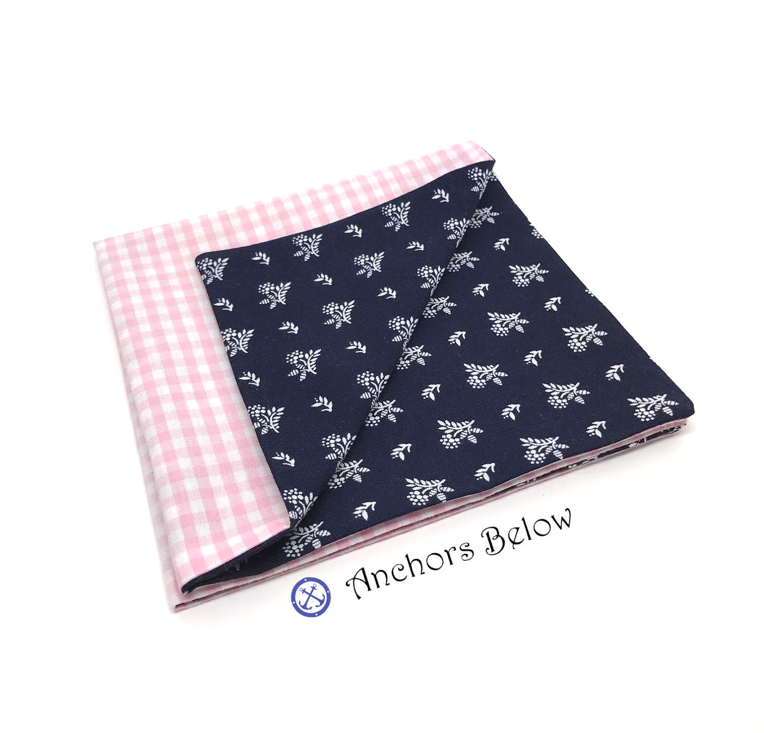 Pink Gingham Pocket Square, Blue Floral Pocket Square, Pink and Blue ...
