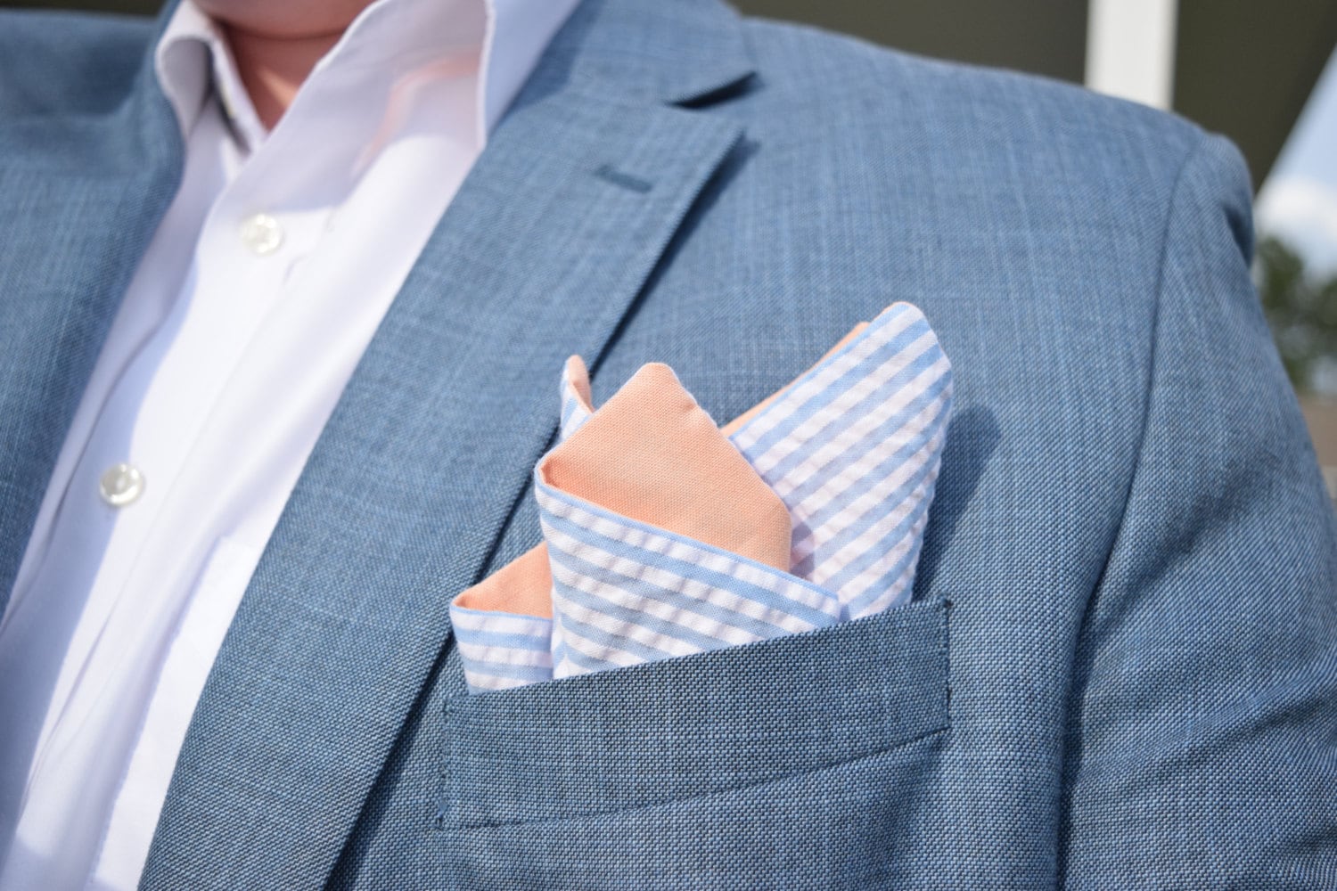 Seersucker Pocket Square, Peach Pocket Square, Spring Pocket Square ...