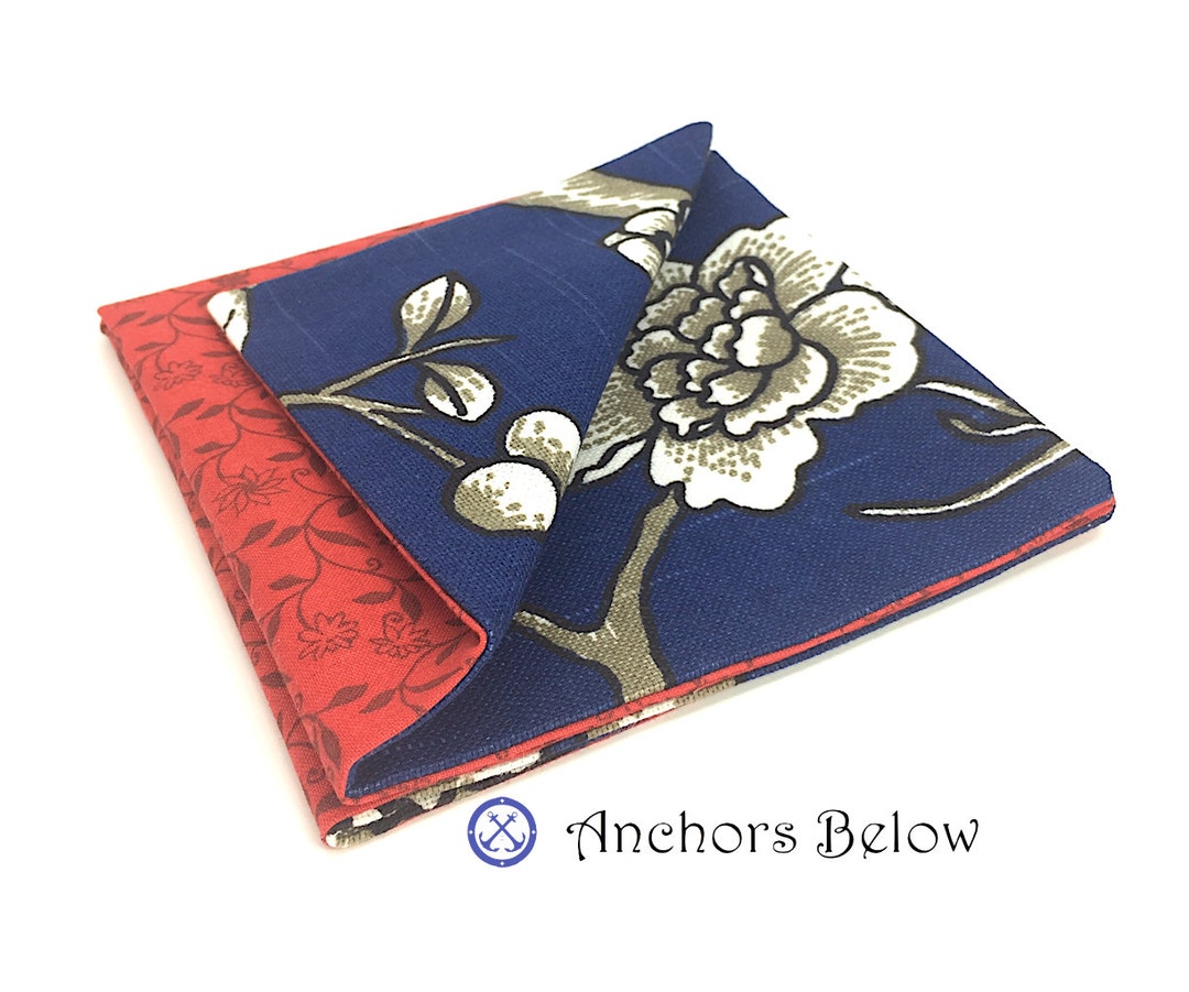 Cherry Blossom Pocket Square, Floral Pocket Square, Navy and Coral ...
