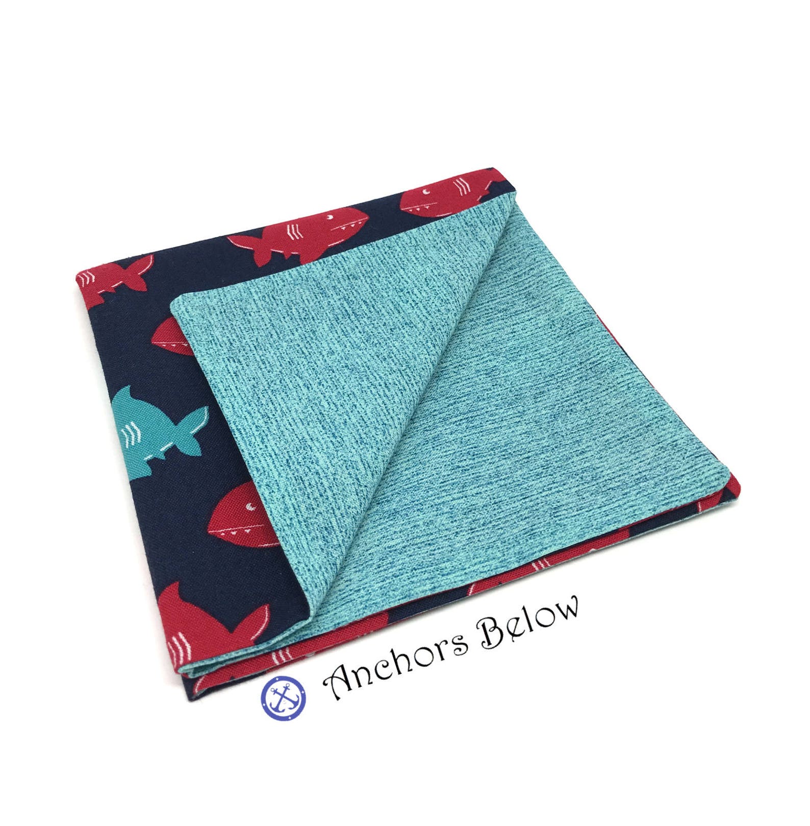 Shark Pocket Square, Teal Pocket Square, Teal and Red Sharks, Double ...