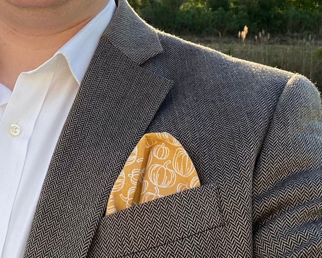 Pumpkin Pocket Square, Halloween Pocket Square, Black Mustard Pocket ...