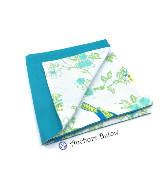 Bird Pocket Square Teal Pocket Square Cotton Pocket Square - Etsy