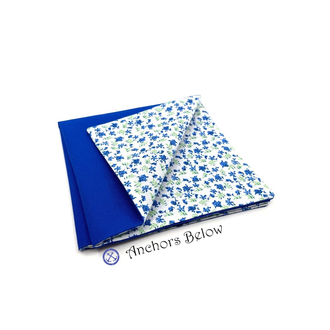 Floral Pocket Square, Blue Pocket Square, Flowers, Double Sided Pocket ...