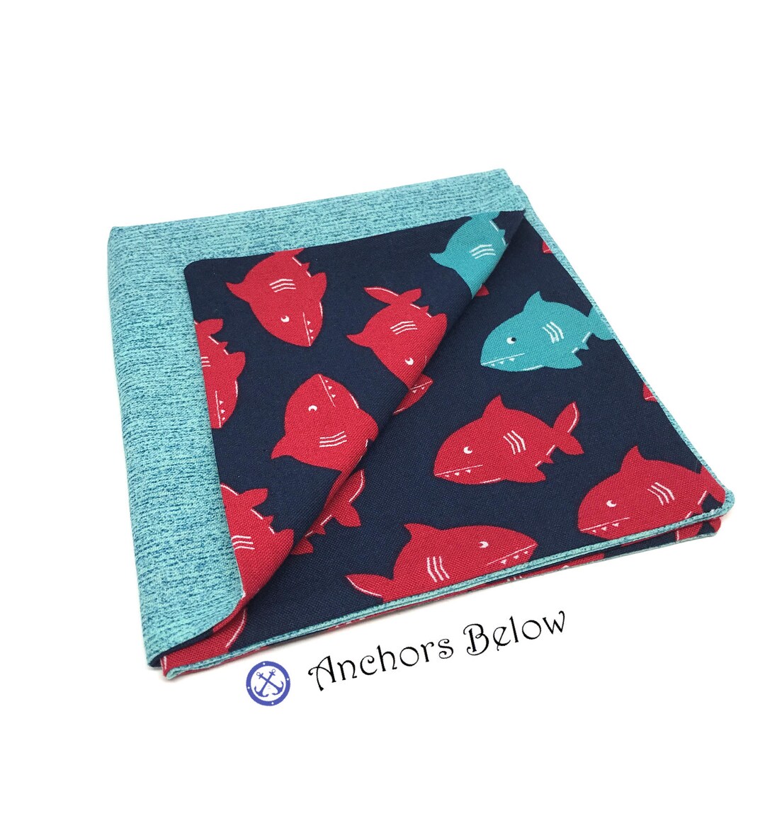 Shark Pocket Square, Teal Pocket Square, Teal and Red Sharks, Double ...