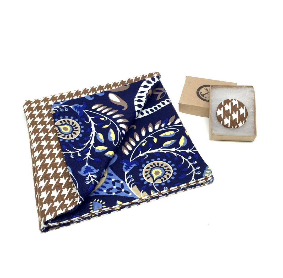Navy Paisley Pocket Square, Brown Houndstooth Pocket Square, Floral ...