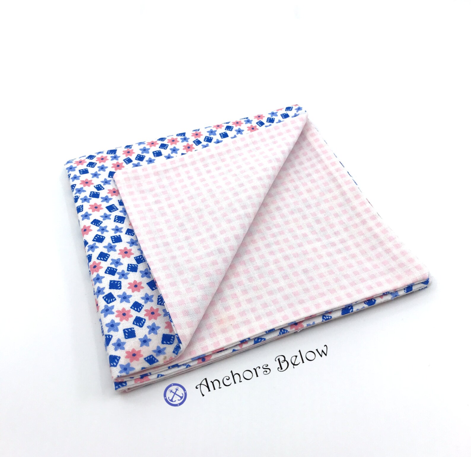 Blue and Pink Floral Pocket Square, Pink and White Gingham Pocket ...
