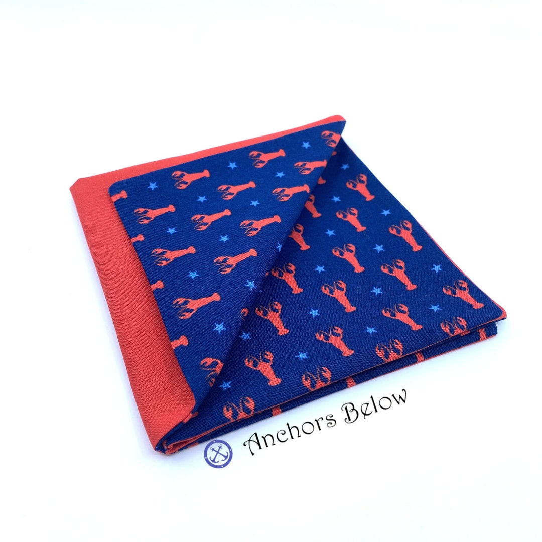Lobster Pocket Square Coral Pocket Square Nautical Pocket - Etsy España