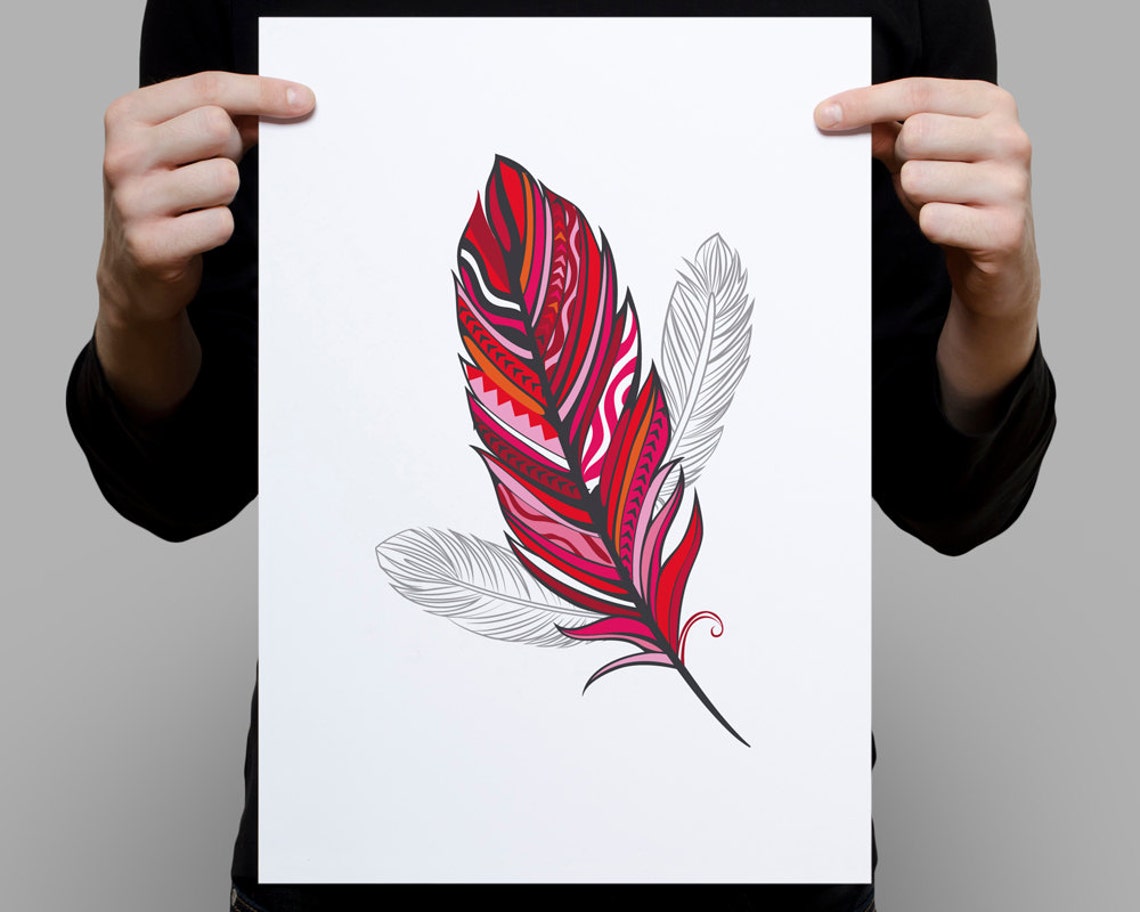 Feather Design red Collection Art Print - Etsy
