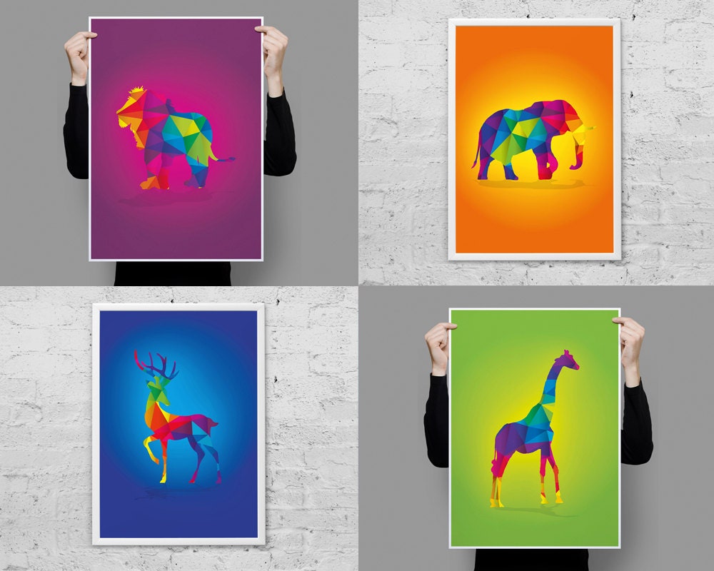 Full Collection geometric Animals Collection Art Print 4 - Etsy