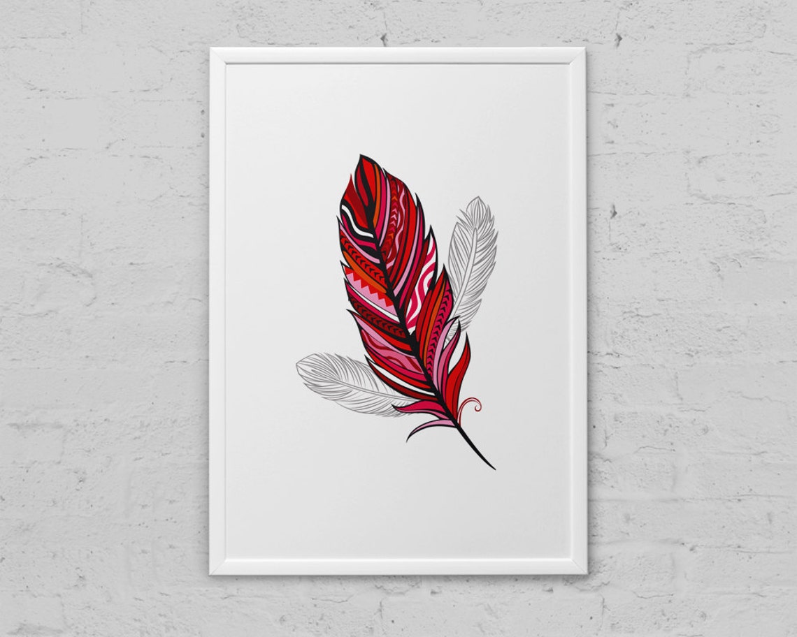 Feather Design red Collection Art Print - Etsy