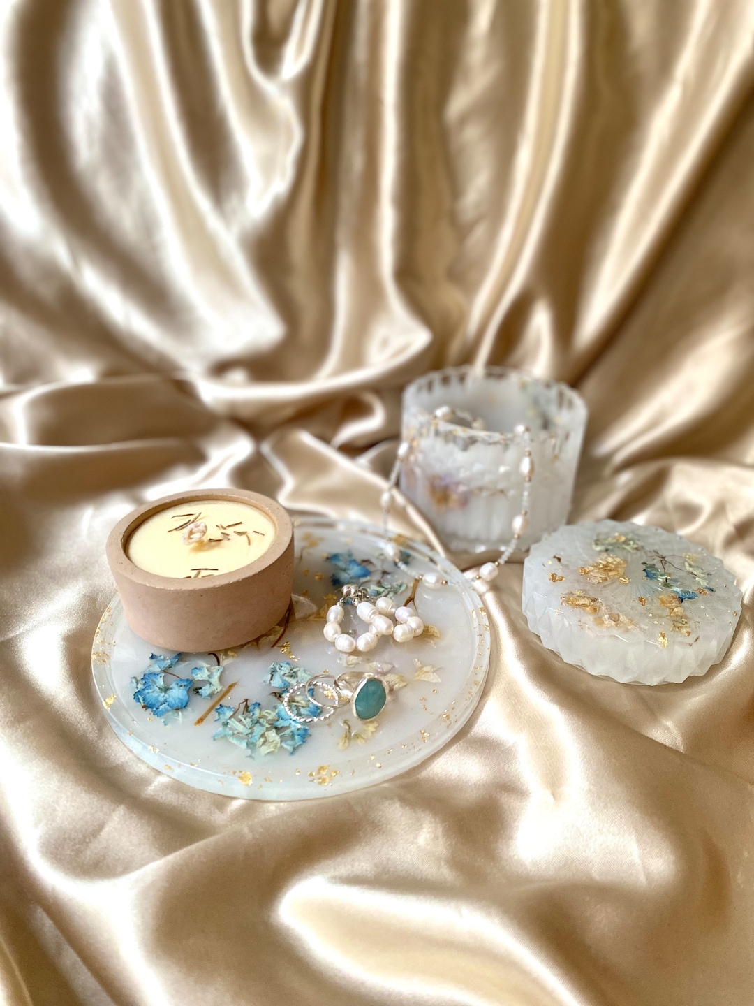 Holiday Present, Round Resin Tray, Floral Gift, Home Decor Set ...