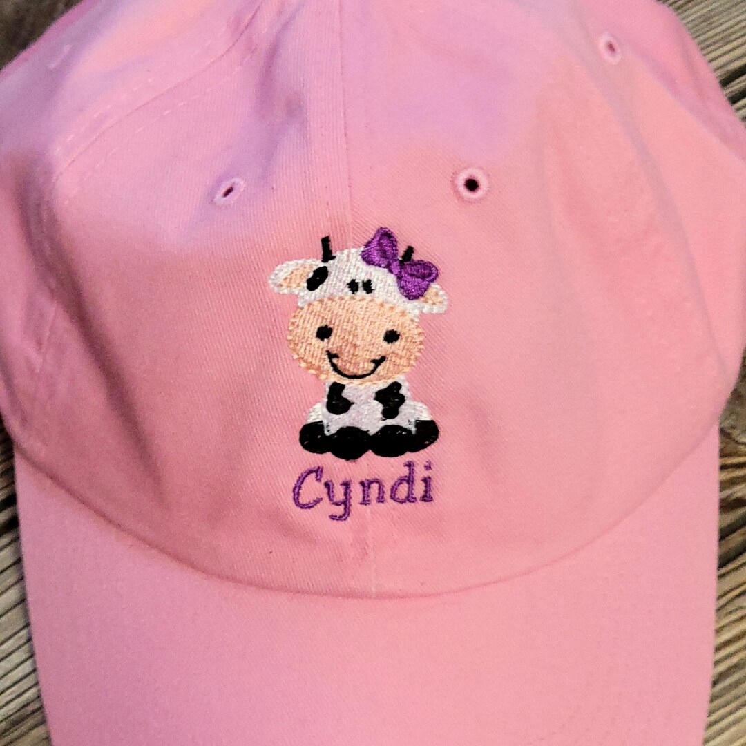 Moo Cow Cap for Little Girl - Cow Embroidered Personalized Name Kids ...
