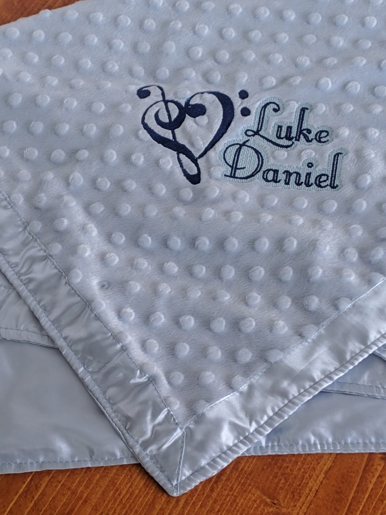 Personalized Music Note Minky Satin Blanket, Custom Embroidered ...