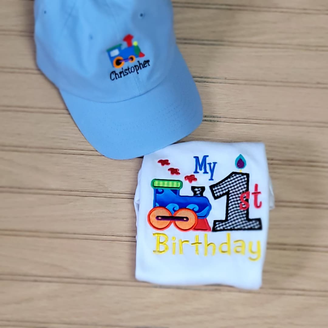 First Birthday Train Onesie Cap Outfit - Choo Choo Train Theme Onesie ...