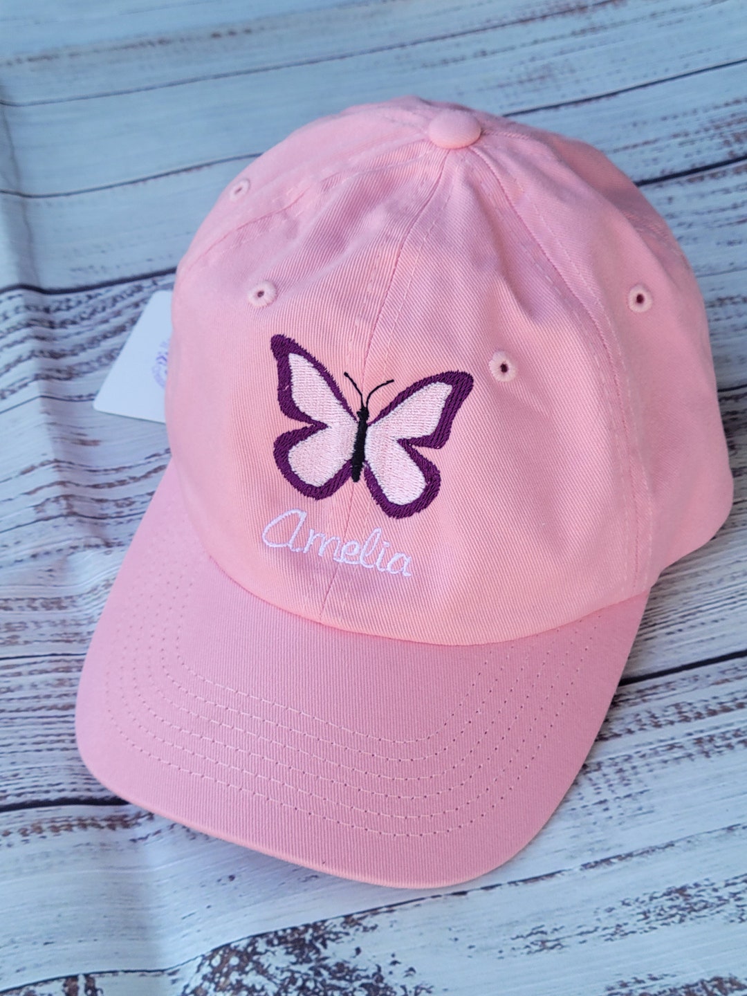 Butterfly Cap for Little Girl, Butterfly Embroidered Personalized Name ...