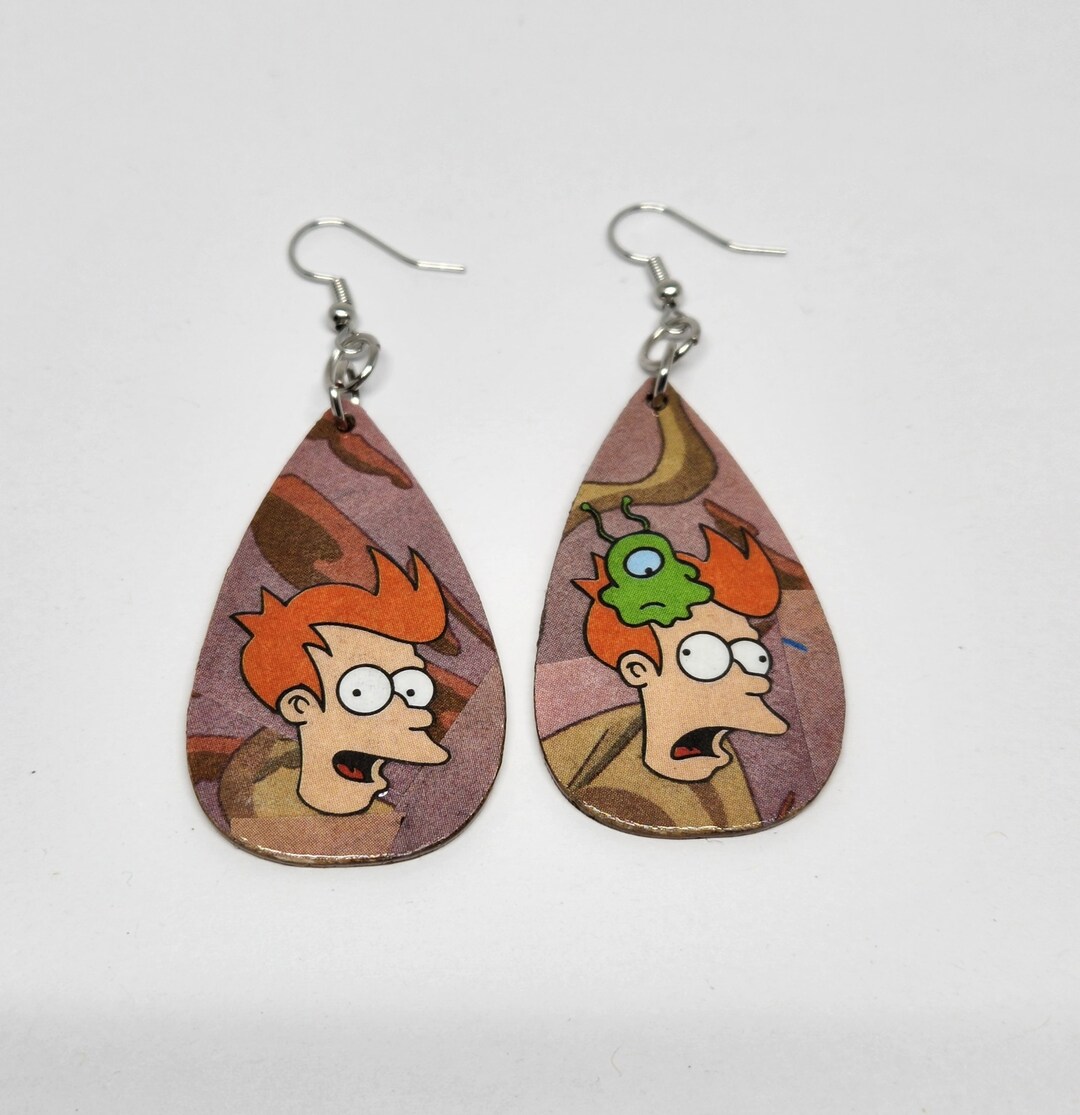 Futurama Fry & Brain Slug Upcycled Earrings - Etsy